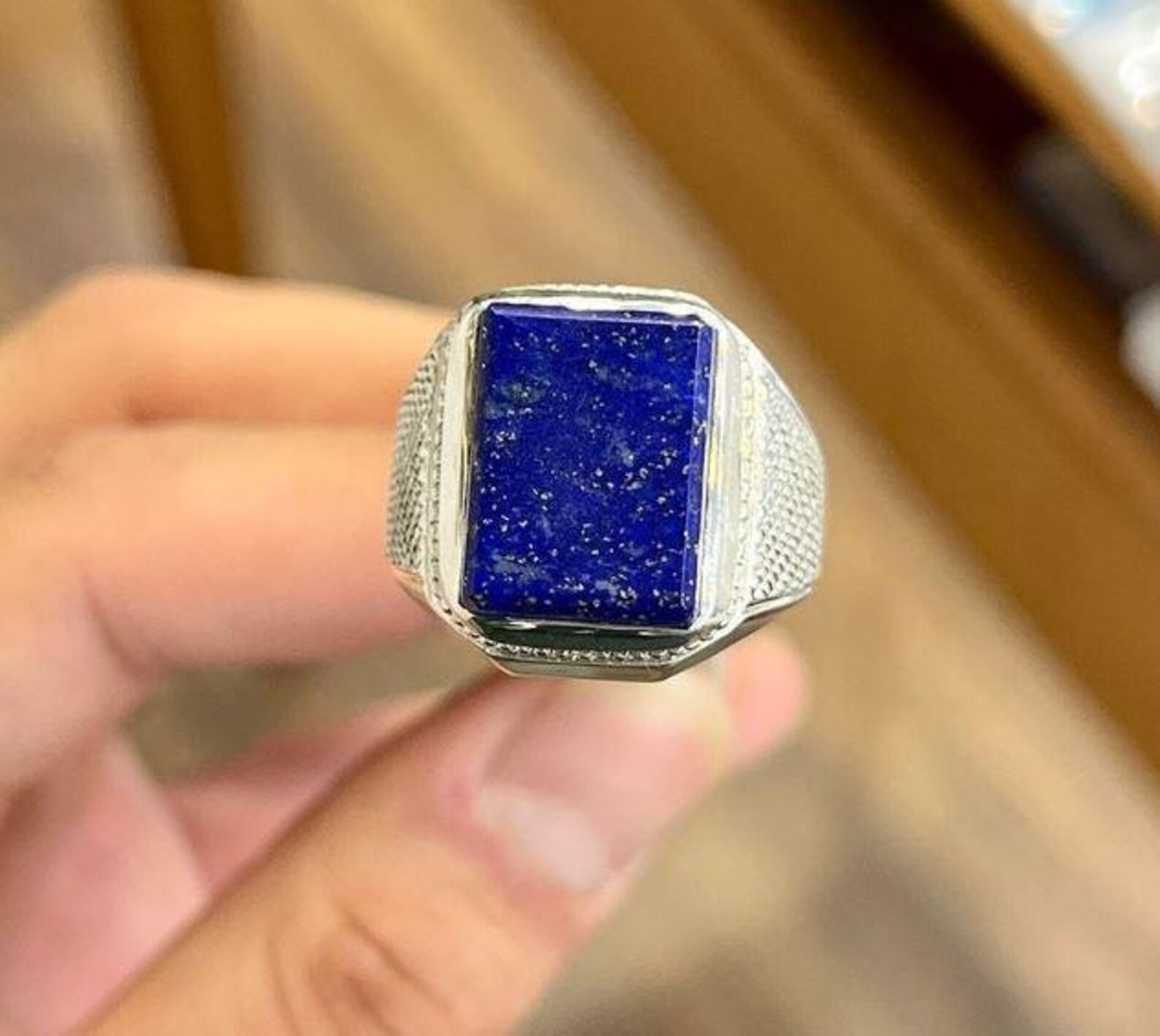 Square Shape Real Lapis Lazuli Sterling Silver 925 Handmade Ring ...