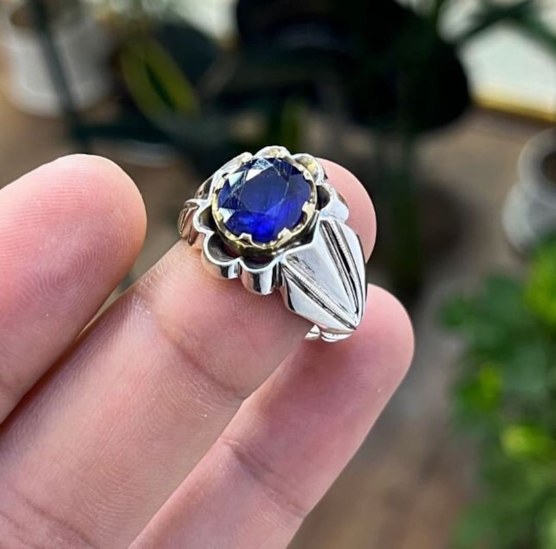 4 Carat Natural Royal Blue Ceylon Sapphire Sterling Silver 925 Handmade ...