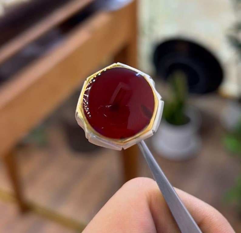 Real Round Shap Brown Agate Sterling Silver 925 Handmade Ring, Simple ...
