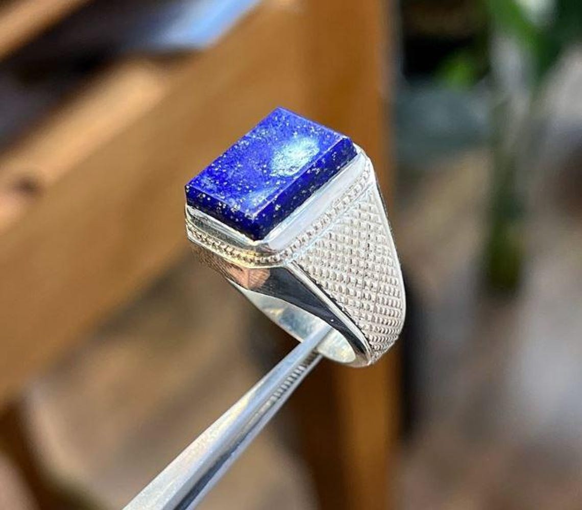 Square Shape Real Lapis Lazuli Sterling Silver 925 Handmade Ring ...