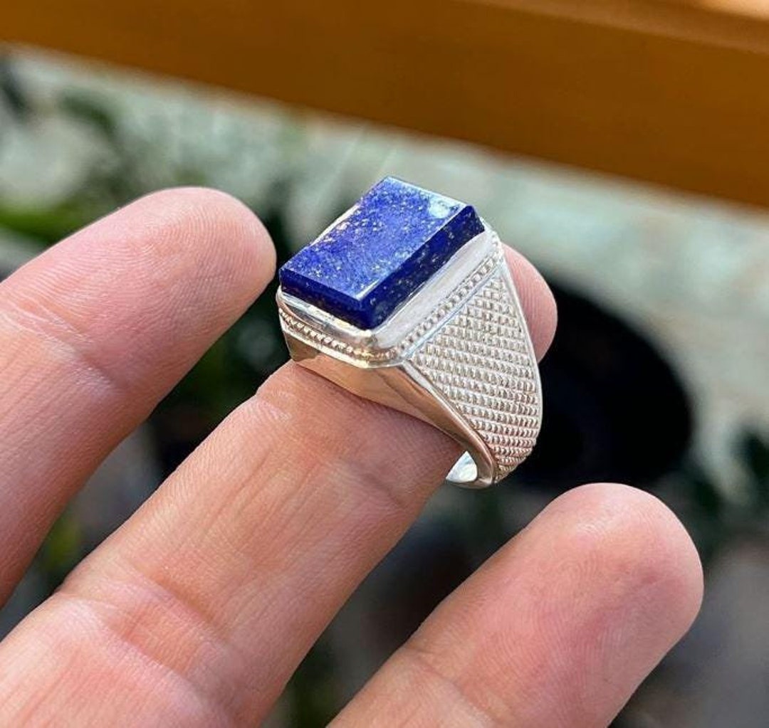 Square Shape Real Lapis Lazuli Sterling Silver 925 Handmade Ring ...