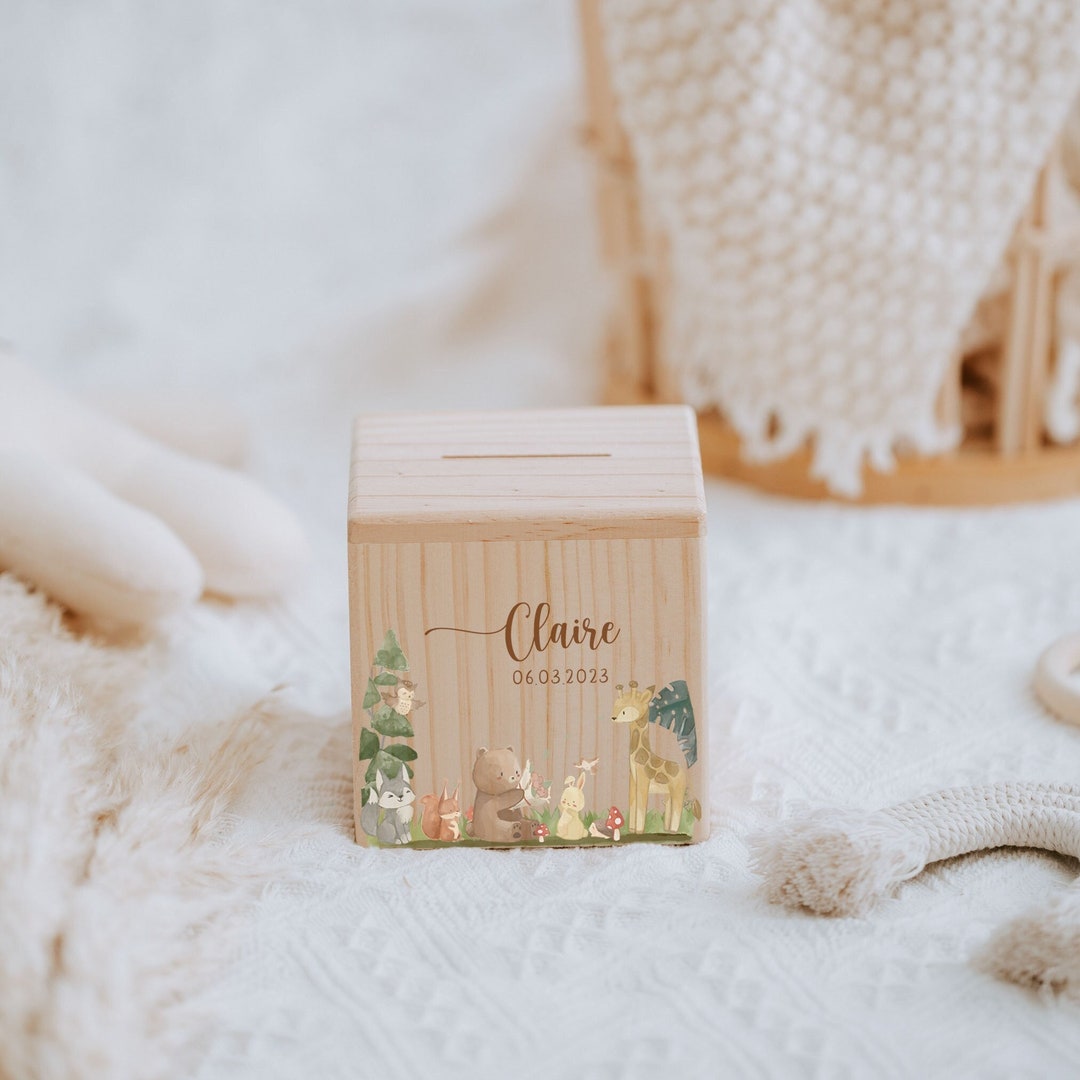 Personalized Wooden Money Box Jungle Animal Money Box Piggy - Etsy