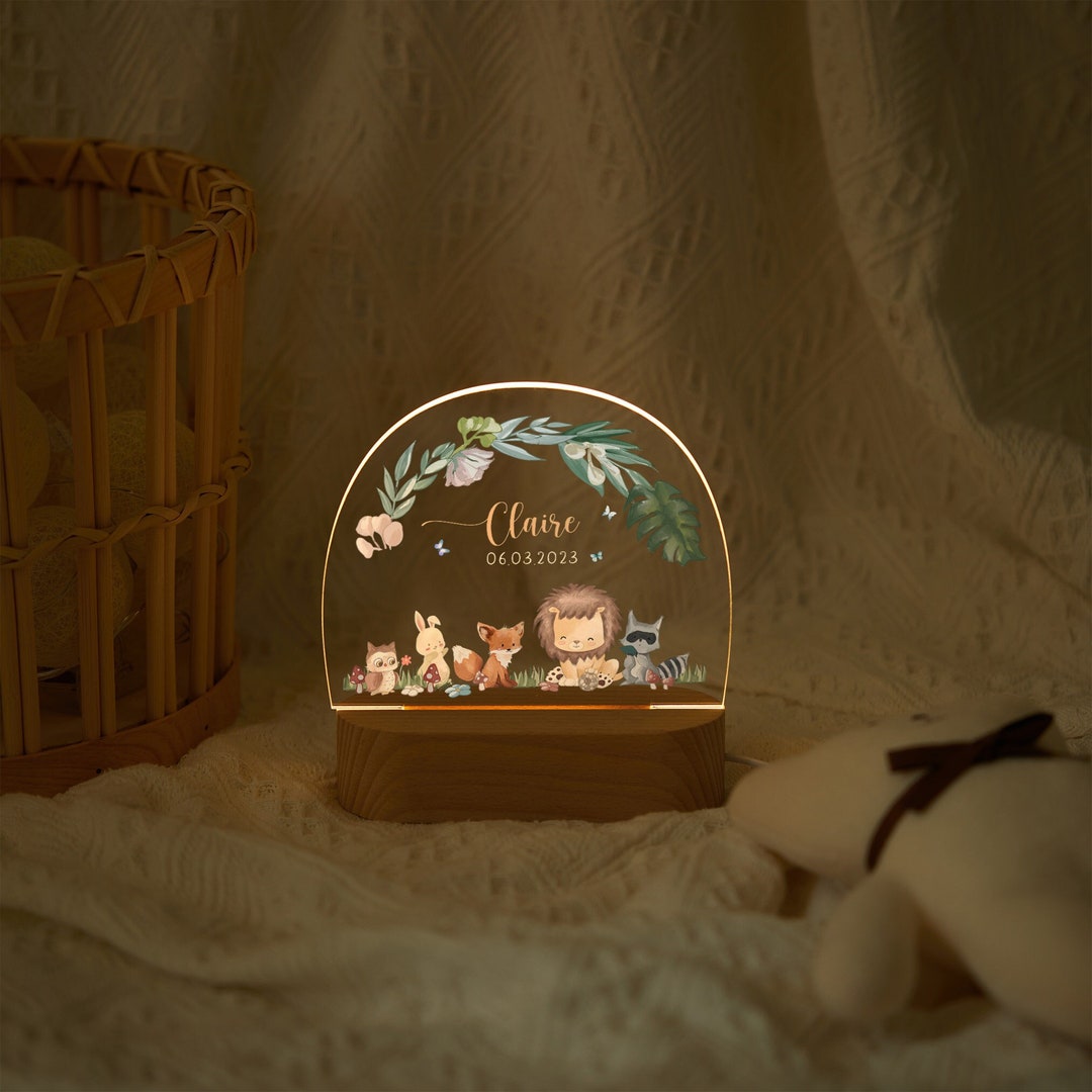 Personalized Acrylic Night Lamp, Jungle Animal Night Lamp, Baby Room ...