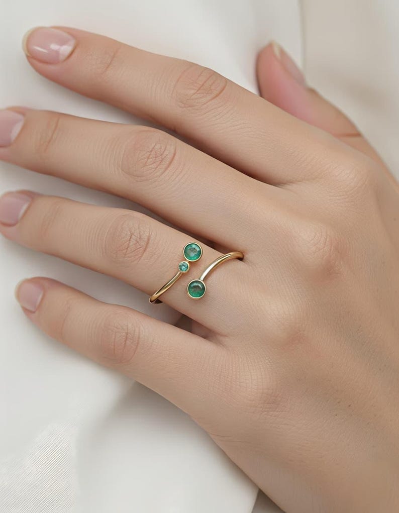 Natural Zambian Emerald Ring 18k Gold Plated Sterling Silver Round ...