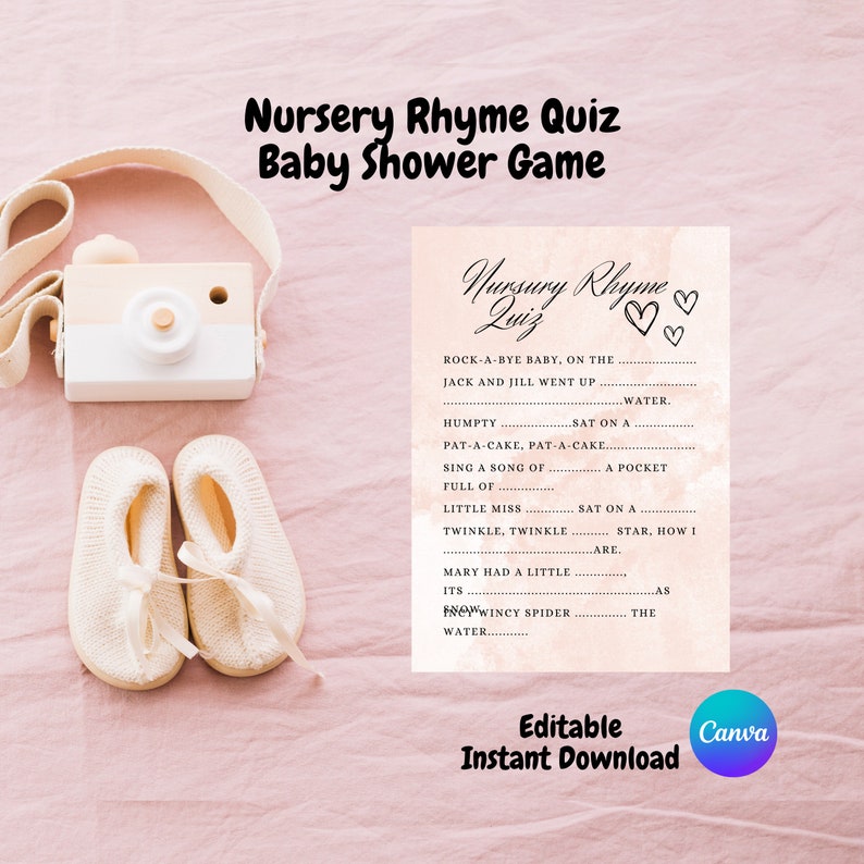 Nursery Rhyme Quiz Printable Baby Shower Game - Marble 5x7" - Etsy