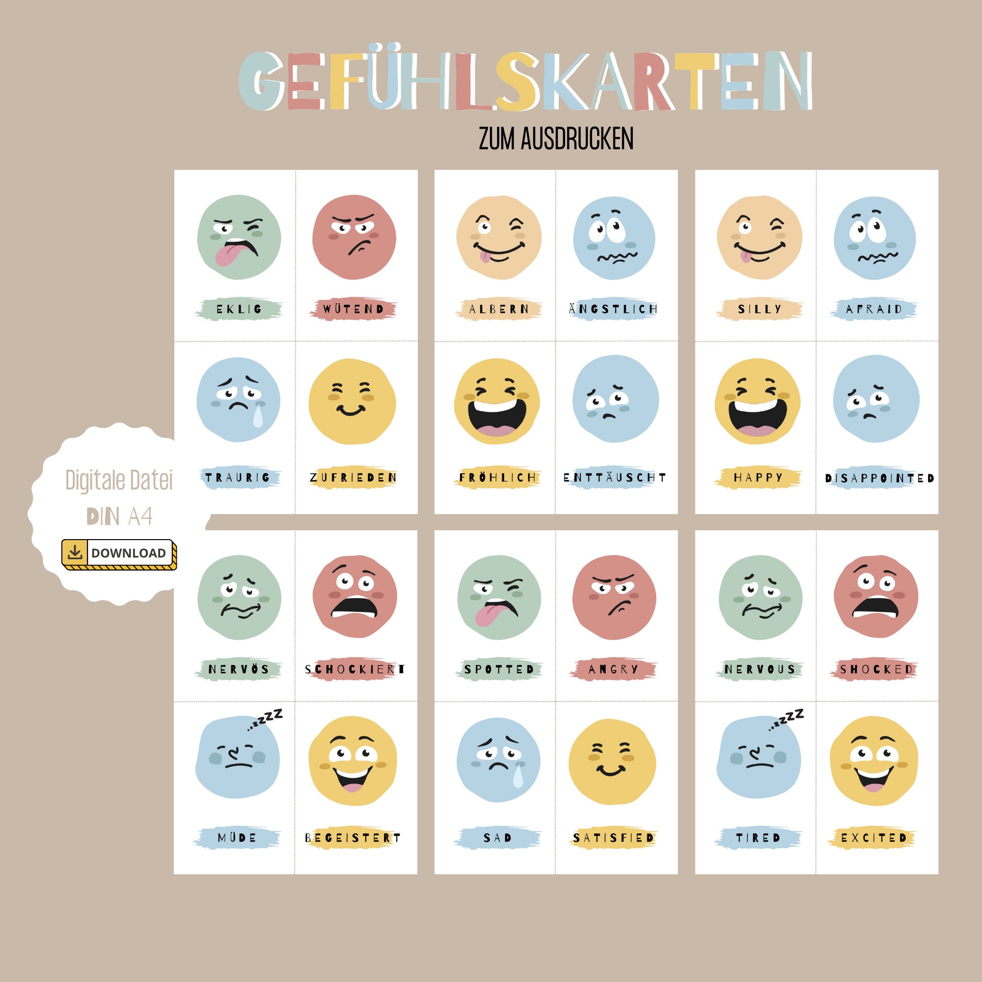 Emotion Cards for Children as PDF Download Emotions Learning Aid ...