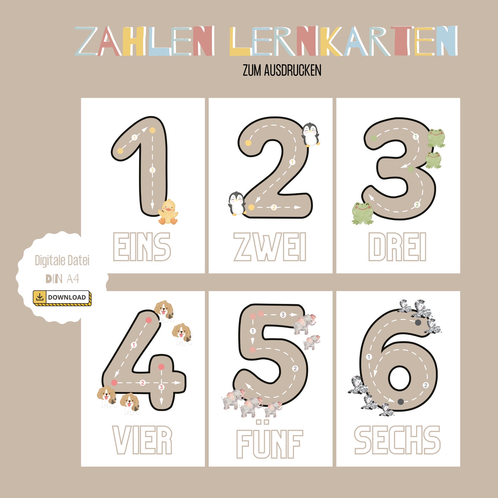 Learning to Count Writing for Children as PDF Download | Card Set ...