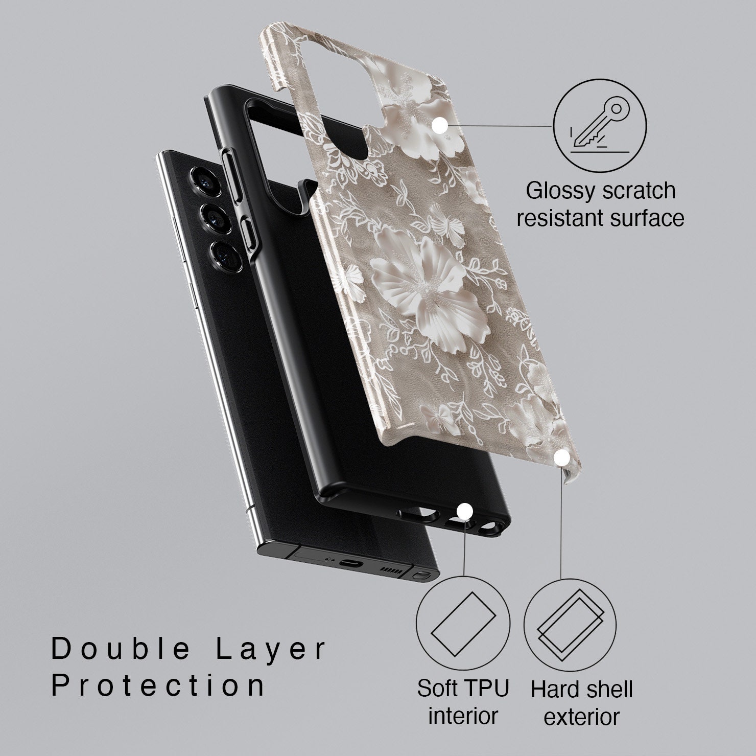 Elegant Vintage White Lace Floral Design for Samsung Galaxy S20, S21 ...