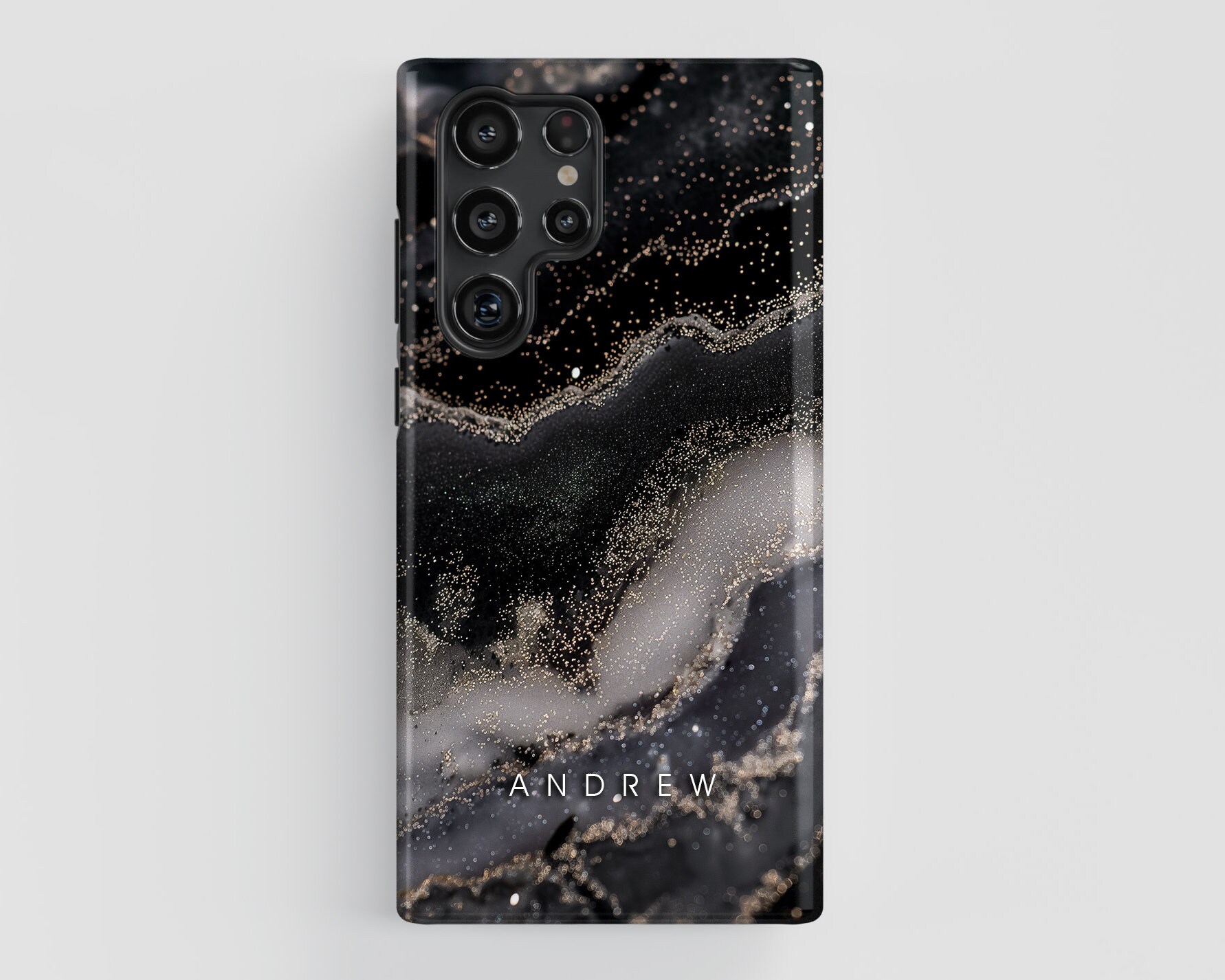 Personalized Luxury Black Marble Texture Phone Case, Samsung Phone Case ...