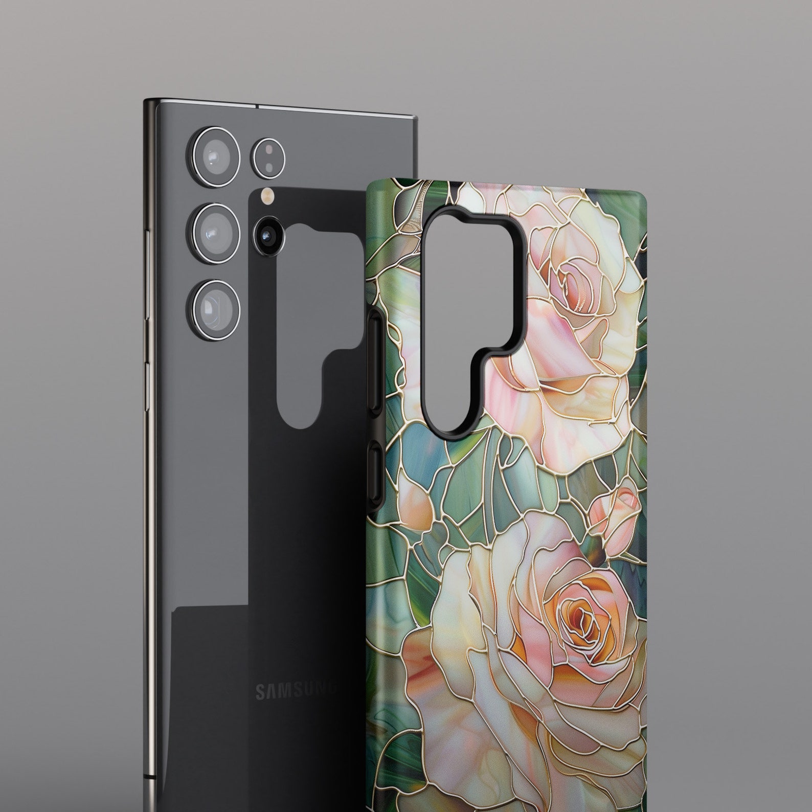 Pink Roses Stained Glass Design Protective Phone Case for Samsung ...