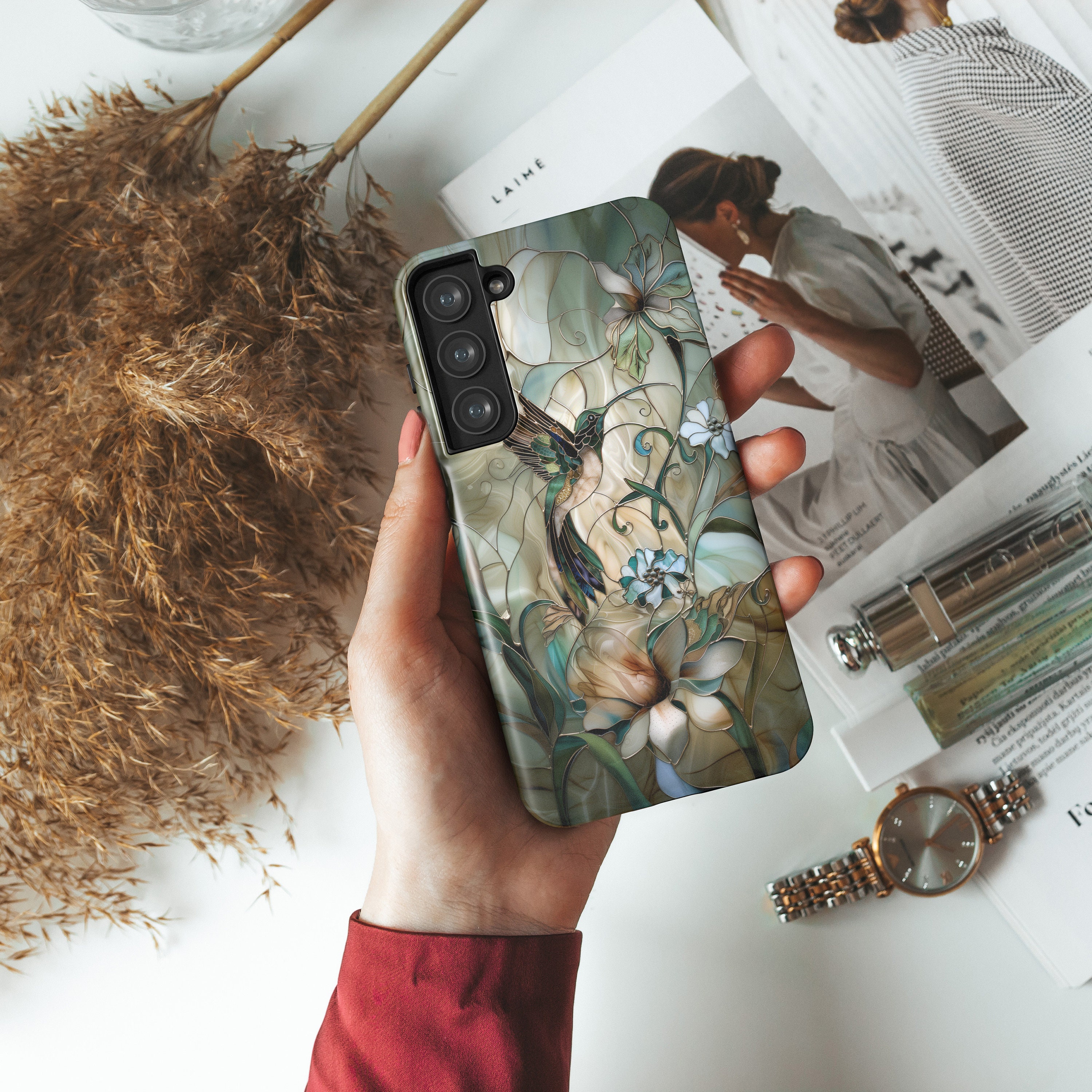 Hummingbird Stained Glass Design Phone Case for Samsung Galaxy S24, S23 ...