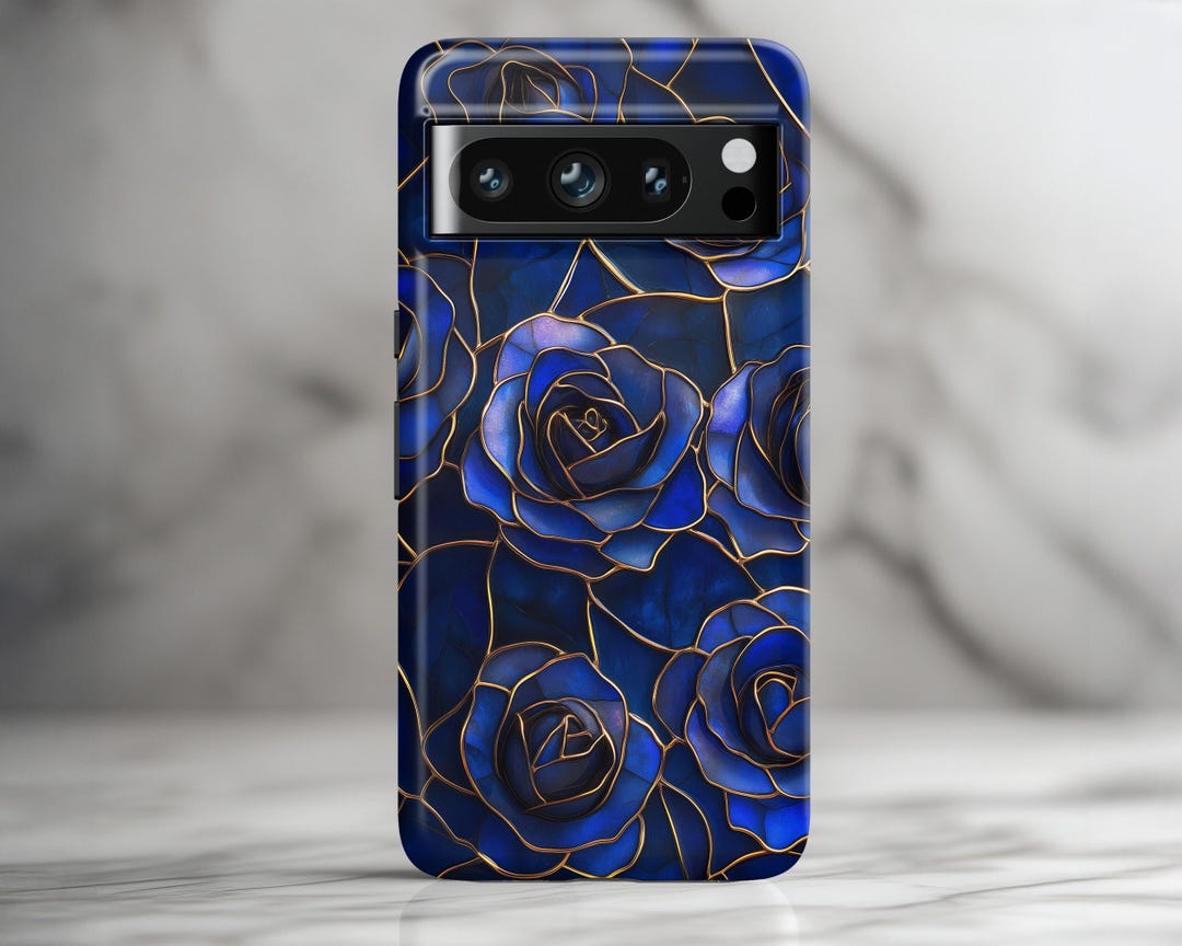 Phone Case With Blue Roses Pattern Stained Glass Design, Phone Cover ...