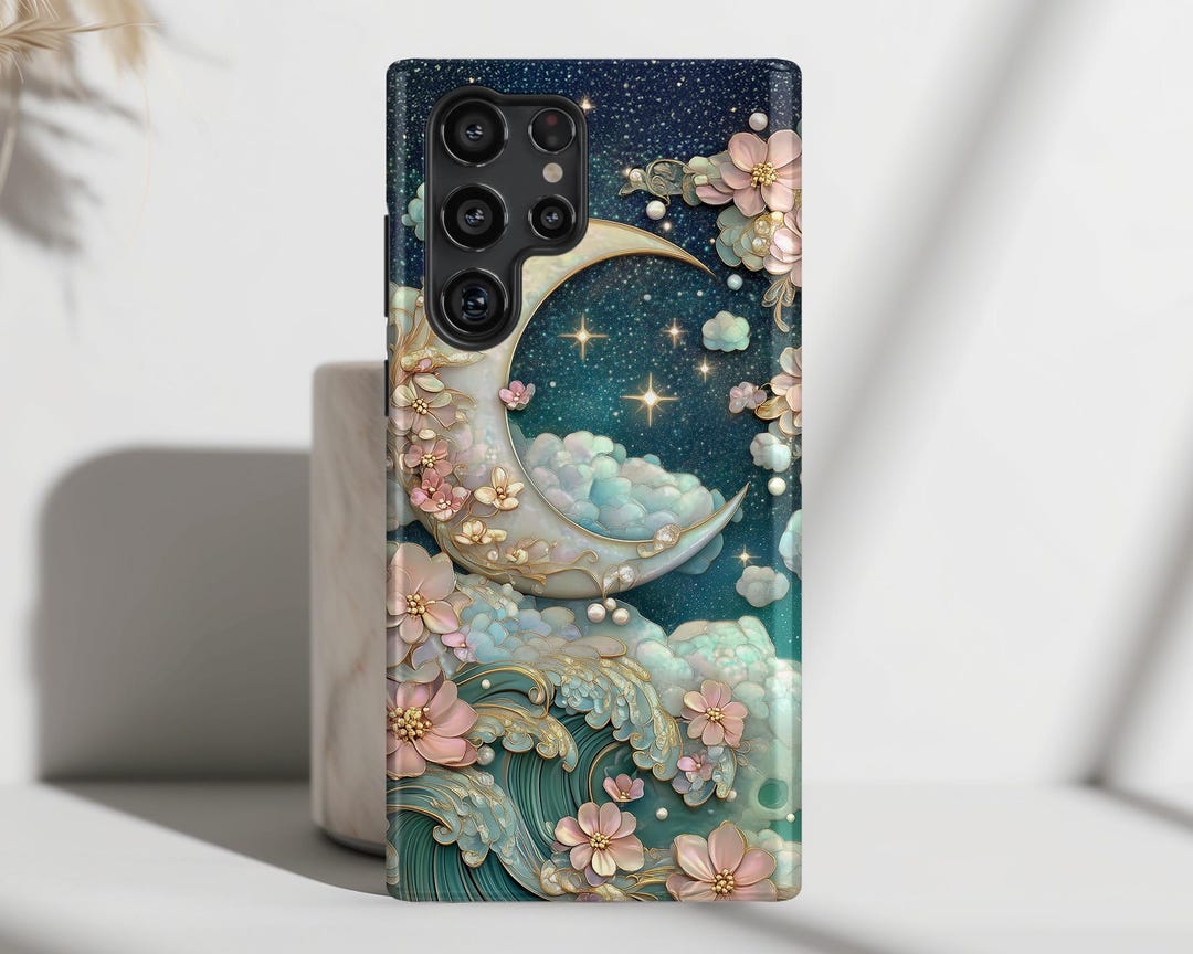 Dreamy Crescent Moon Floral Wave Design Phone Case for Samsung Galaxy ...