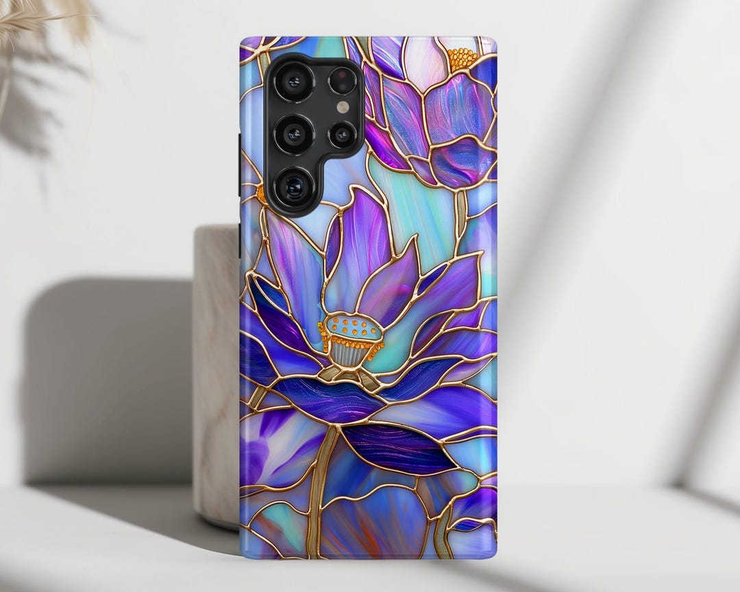 Phone Case With Purple Lotus Flower Stained Glass Design for Samsung ...