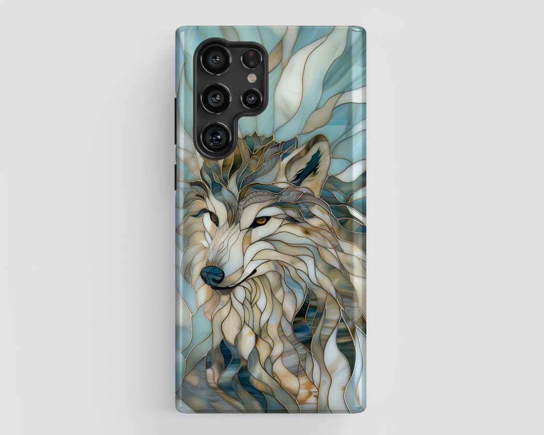Majestic Wolf Stained Glass Design Phone Case for Galaxy S25, S24, S23 ...