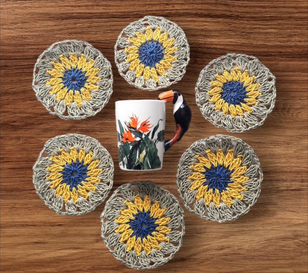 Raffia Coaster, Set of 6 Straw Plate Mat, Rustic Placemats, Drink ...