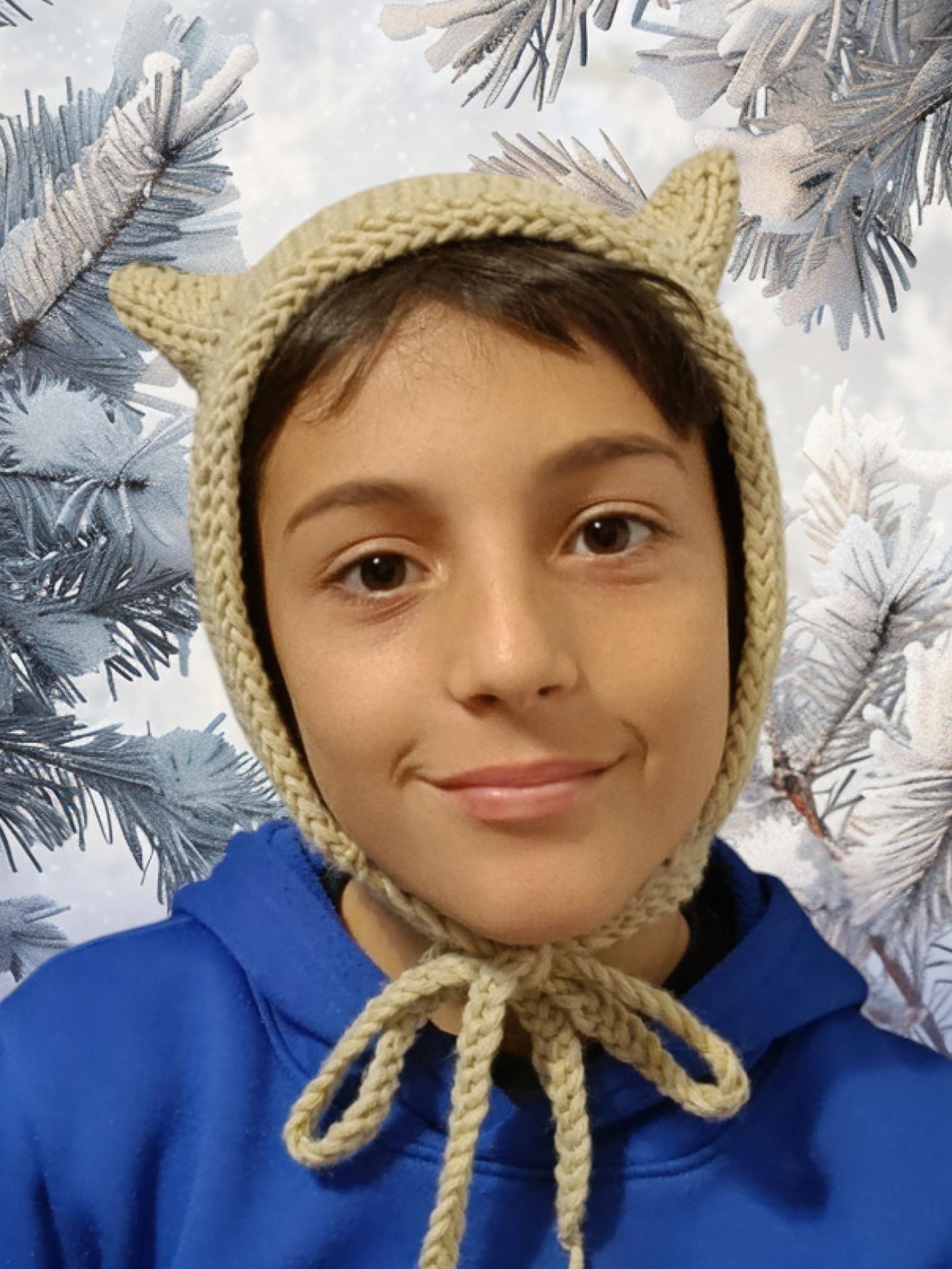 Beige Adult and Teenagers Bonnet With Ears, Knitted Cat Bonnet, Beige ...