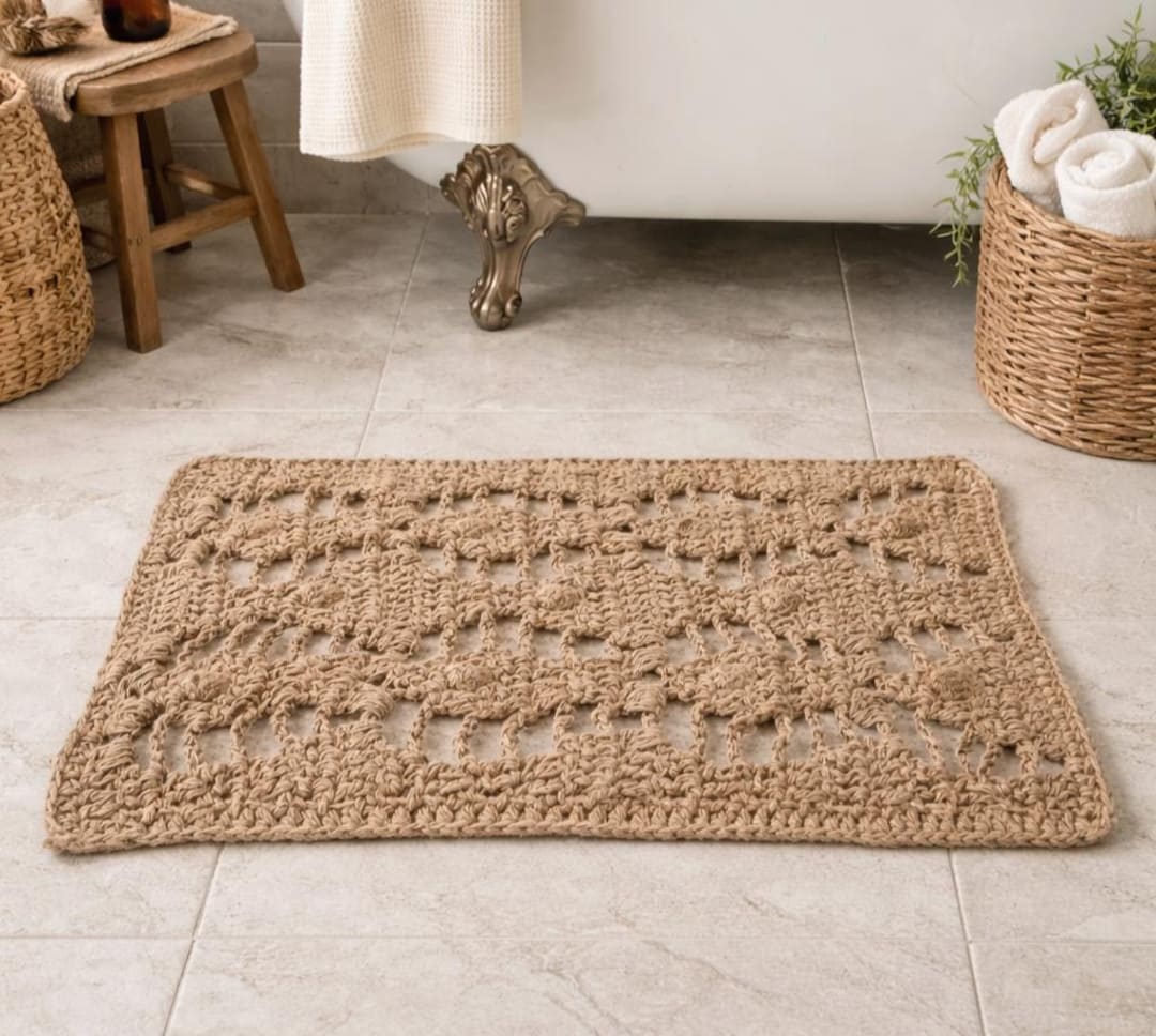 Handmade Jute Sardine Bath Rug | Rustic Crochet Fish Bath Mat | Natural ...