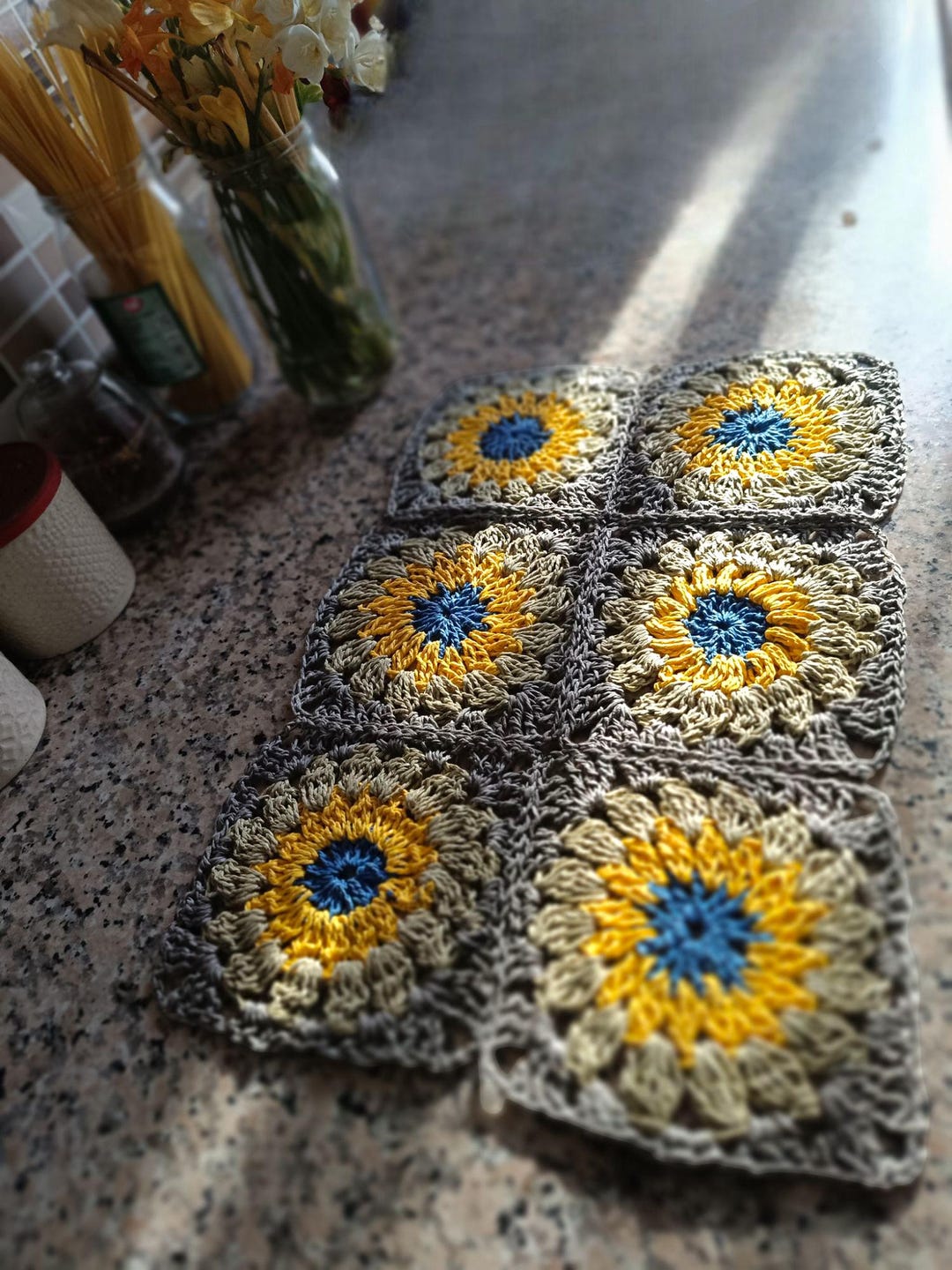 Straw Runner, Handwoven Granny Square Mats, Crochet Placemat Set ...