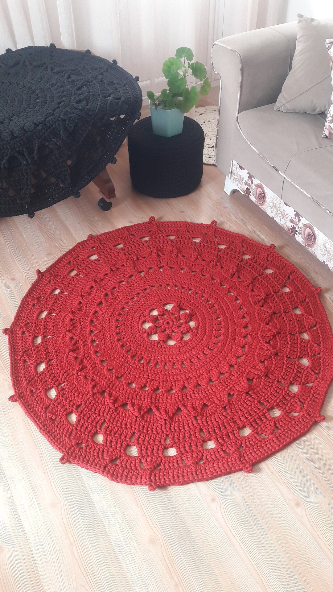 Hand Knit Rug, Doily Rug, Round Carpet, Crochet Round Rug, Knitt Carpet ...