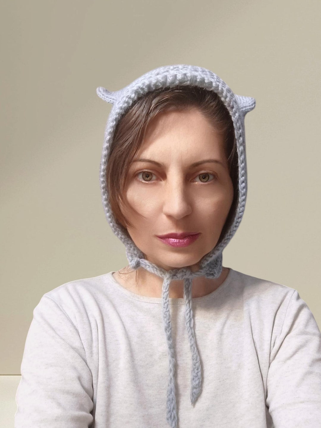 Knit Cat Bonnet Knit Adult Bonnet Mohair Hat Pink Adult Bonnet Winter ...