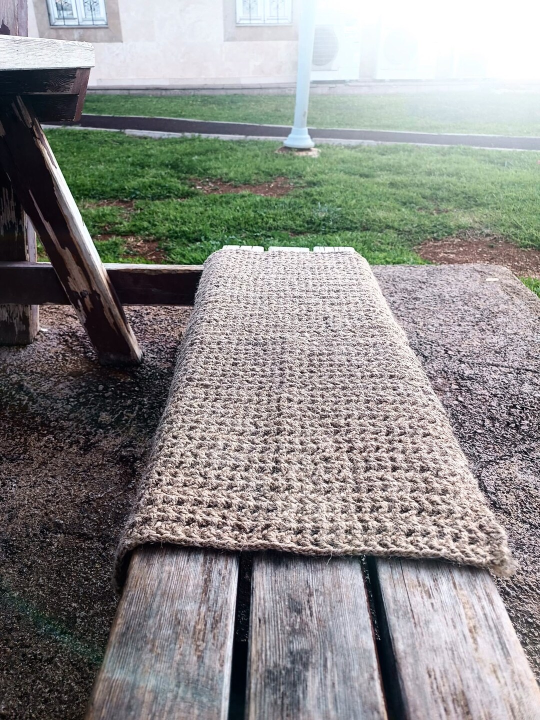 Bench Cushion Made of Jute, Crochet Jute Chair Cover, Universal Bench ...