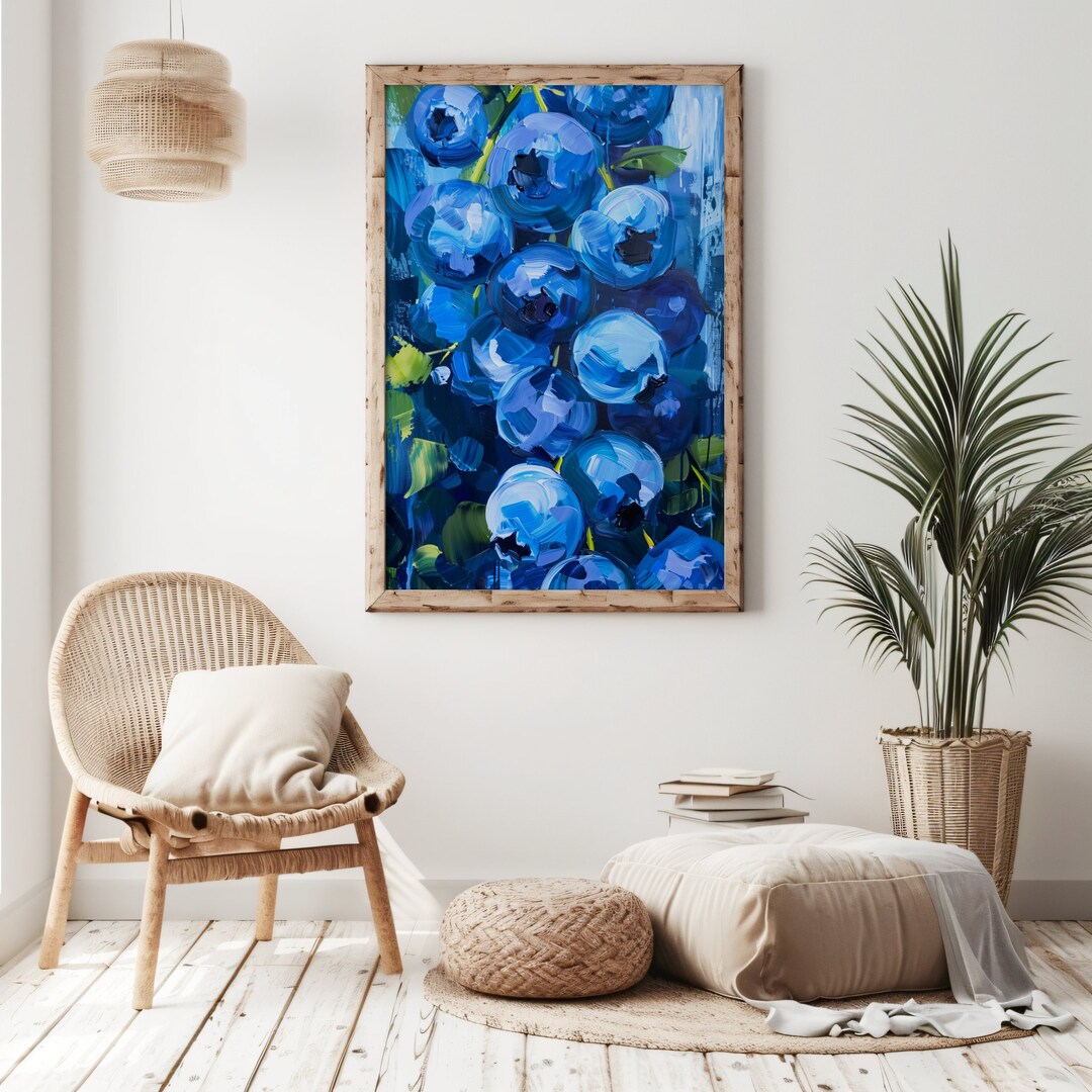 Abstract Blueberry Painting, Digital Art, Kitchen Decor, Vintage Poster ...