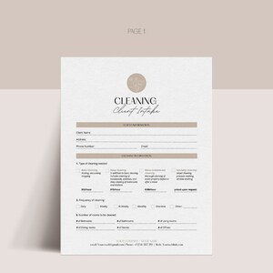 Cleaning Service Client Intake Form Template Business Forms - Etsy