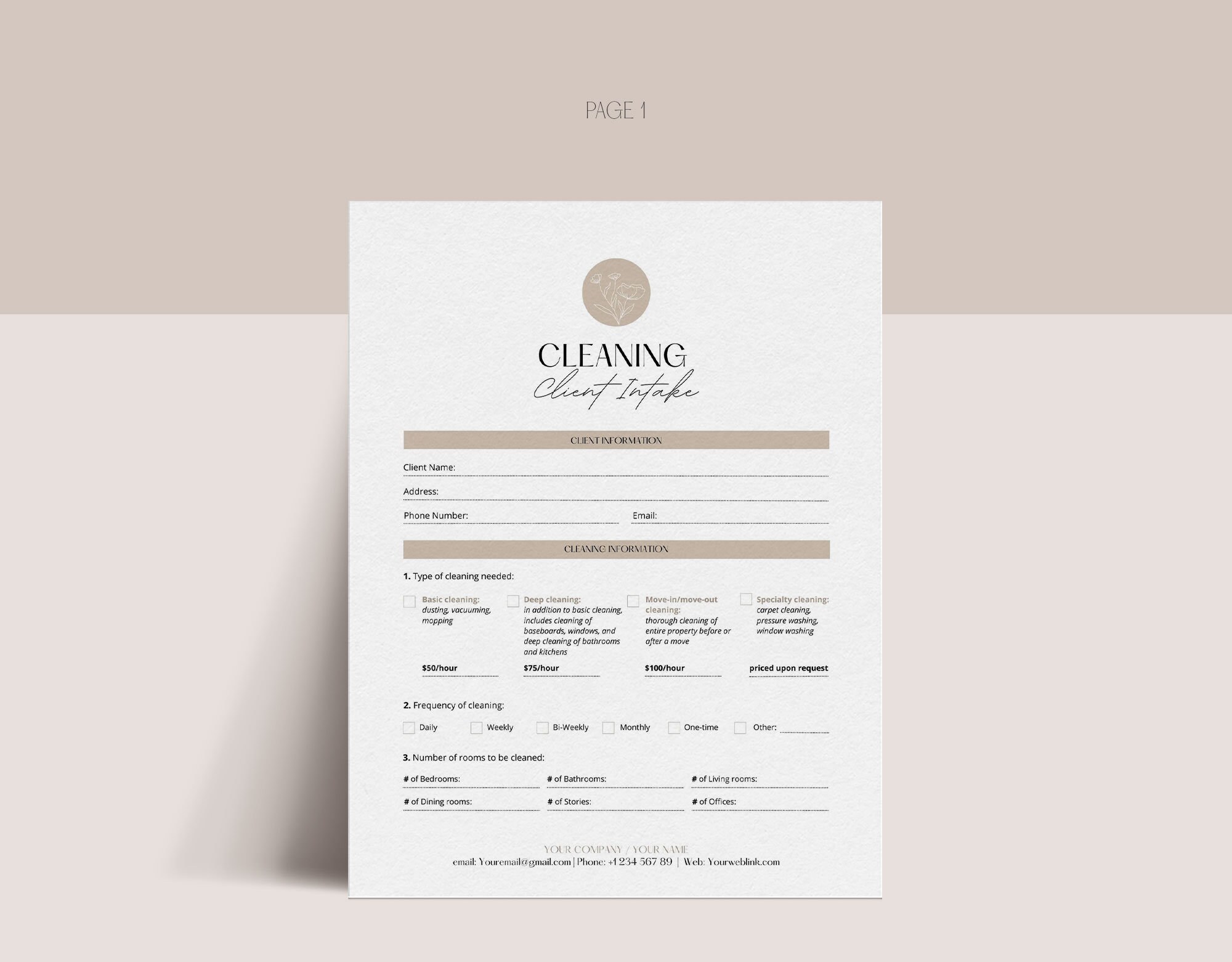 Cleaning Service Client Intake Form Template, Business Forms, Editable ...