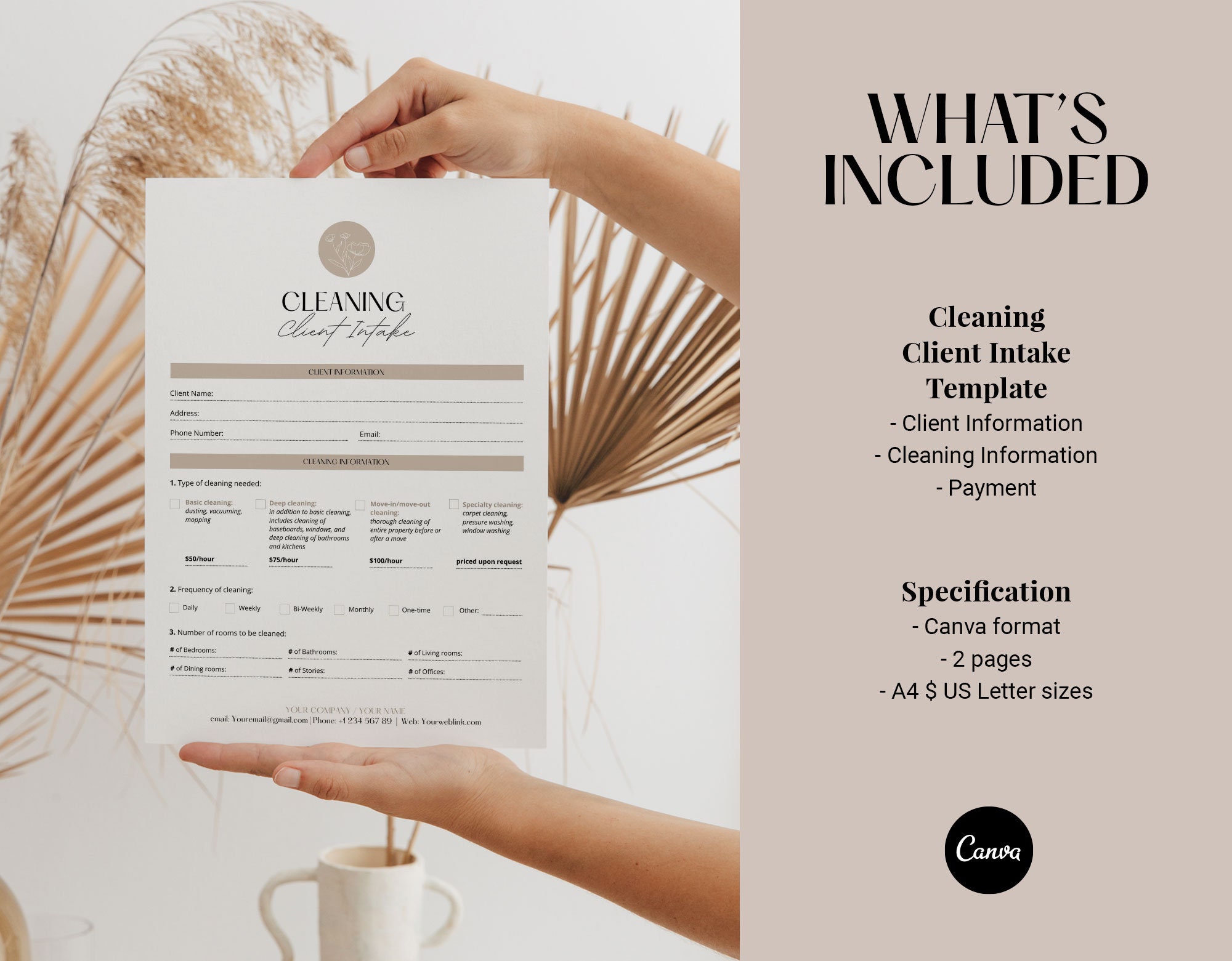 Cleaning Service Client Intake Form Template, Business Forms, Editable ...