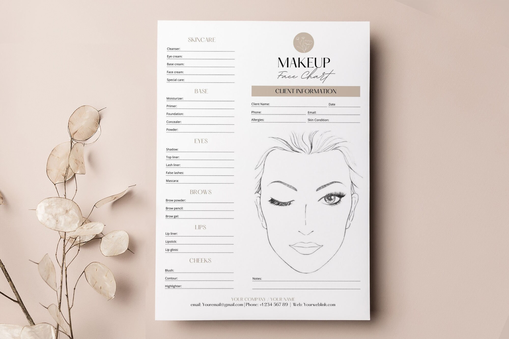 Editable Makeup Artist Face Chart Template, Freelance Artist ...
