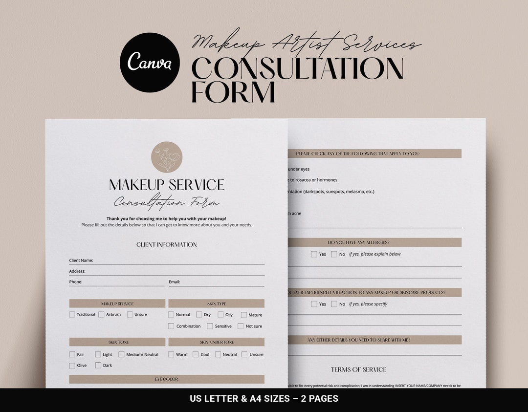 Editable Makeup Artist Client Consultation Form Template, MUA Service ...