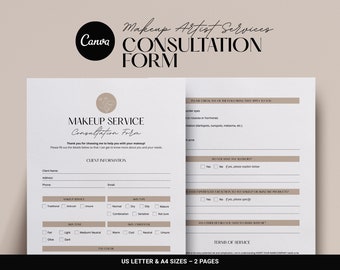 MUA Consultation Form Template, Makeup Artist Client Intake Form ...
