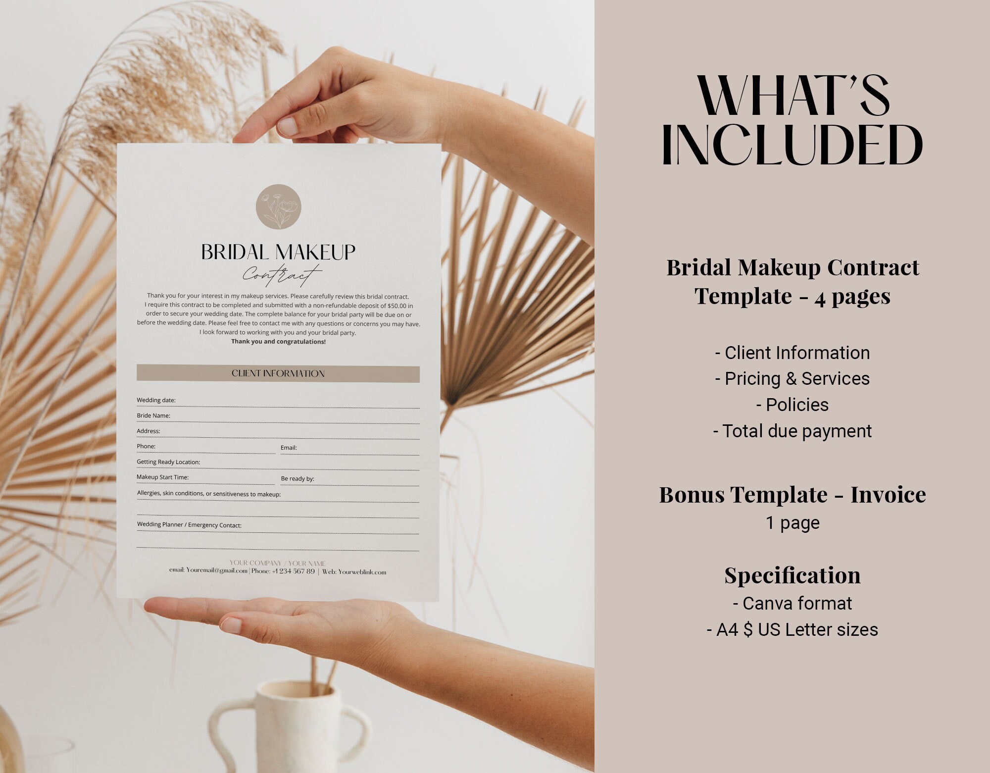 Editable Bridal Makeup Contract Template, Makeup Artist Contract, MUA ...