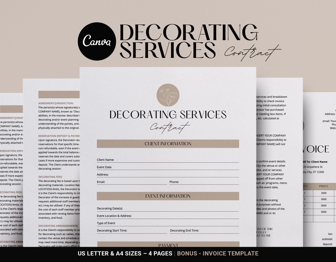Editable Event Decorating Services Contract Template, Event Planning ...
