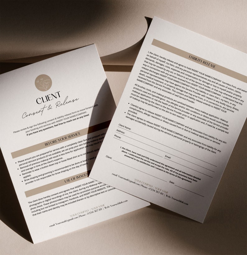 Makeup Artist Client Consent Forms, Editable Photo Release Form ...
