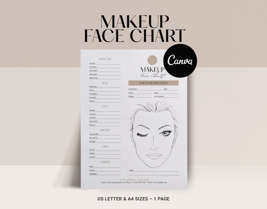 Editable Makeup Artist Face Chart Template, Freelance Artist ...