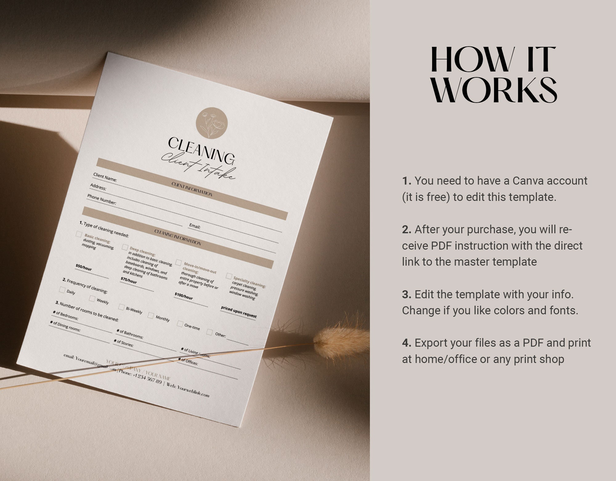 Cleaning Service Client Intake Form Template, Business Forms, Editable ...