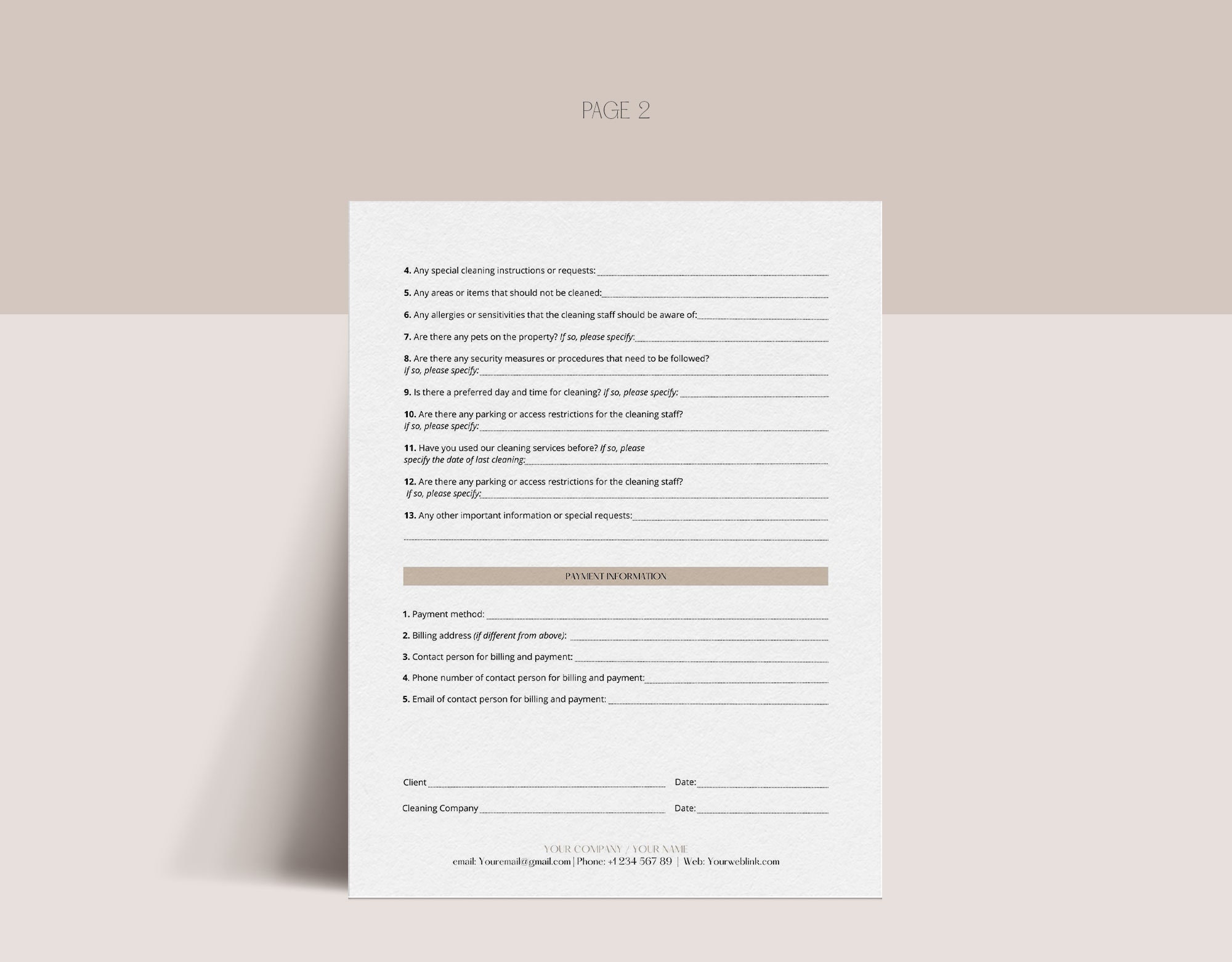 Cleaning Service Client Intake Form Template, Business Forms, Editable ...