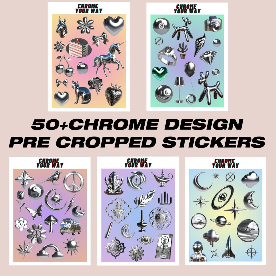 50+chrome Sticker Sheets/png Clip Art/pre-cropped Stickers for ...