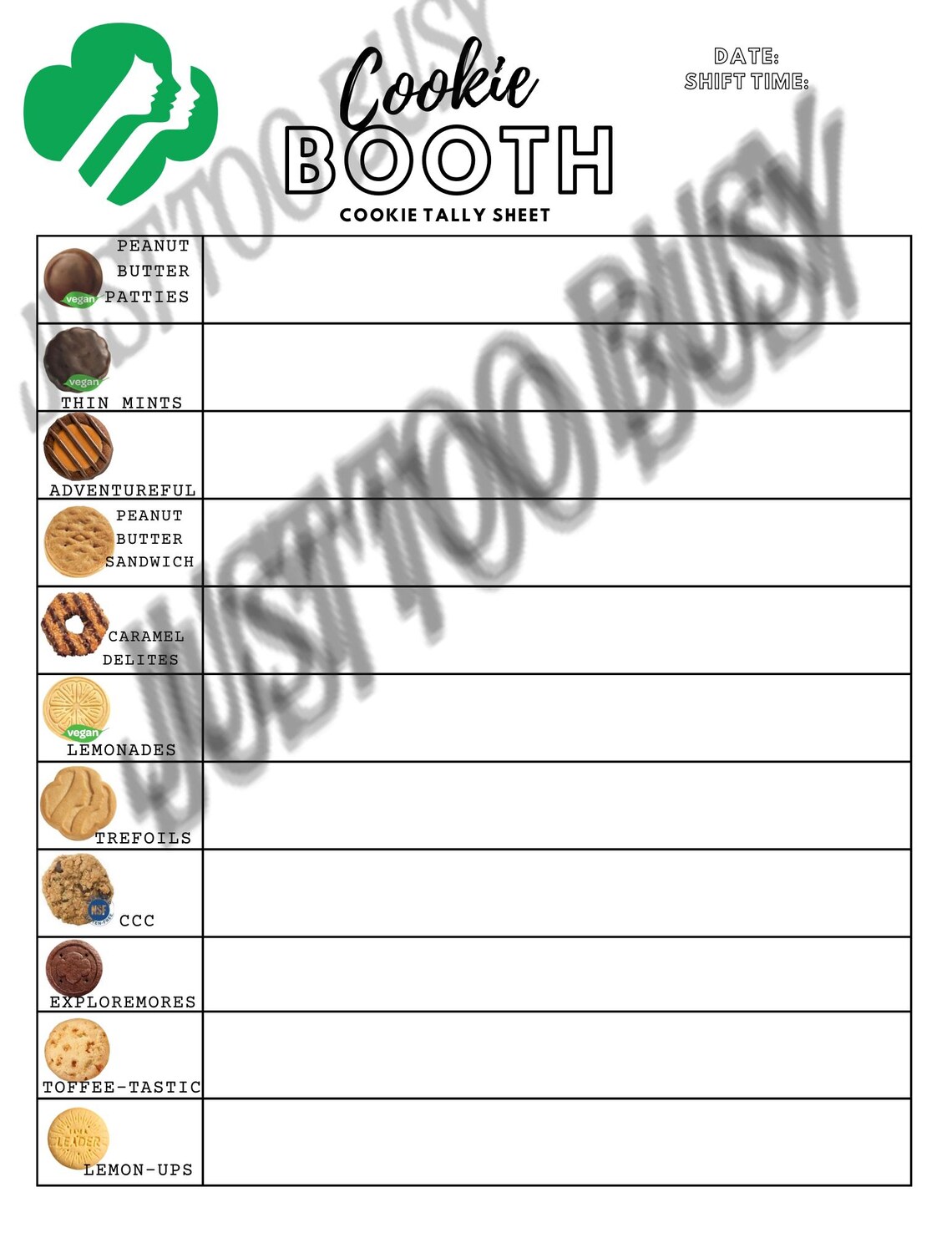 Girl Scouts Cookie Tally Sheet - Etsy