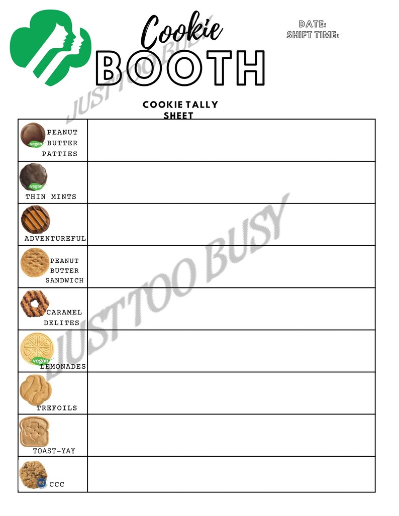 Girl Scout Cookie Tally Sheet Two PDF & PNG Files - Etsy