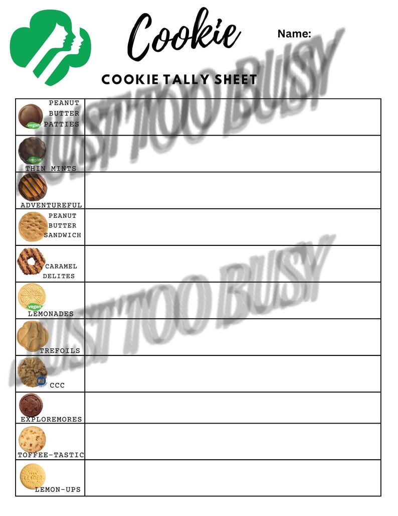 Girl Scouts Cookie Tally Sheet - Etsy