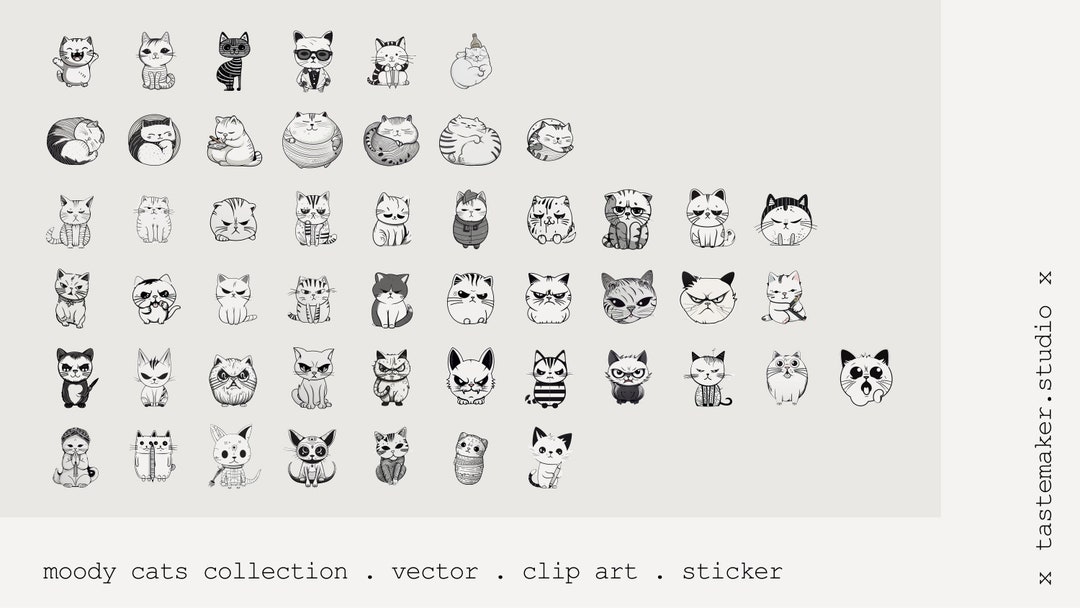 Cute Moody Cats Clipart Funny Kitty Clip Art Cat Icons Pet ...