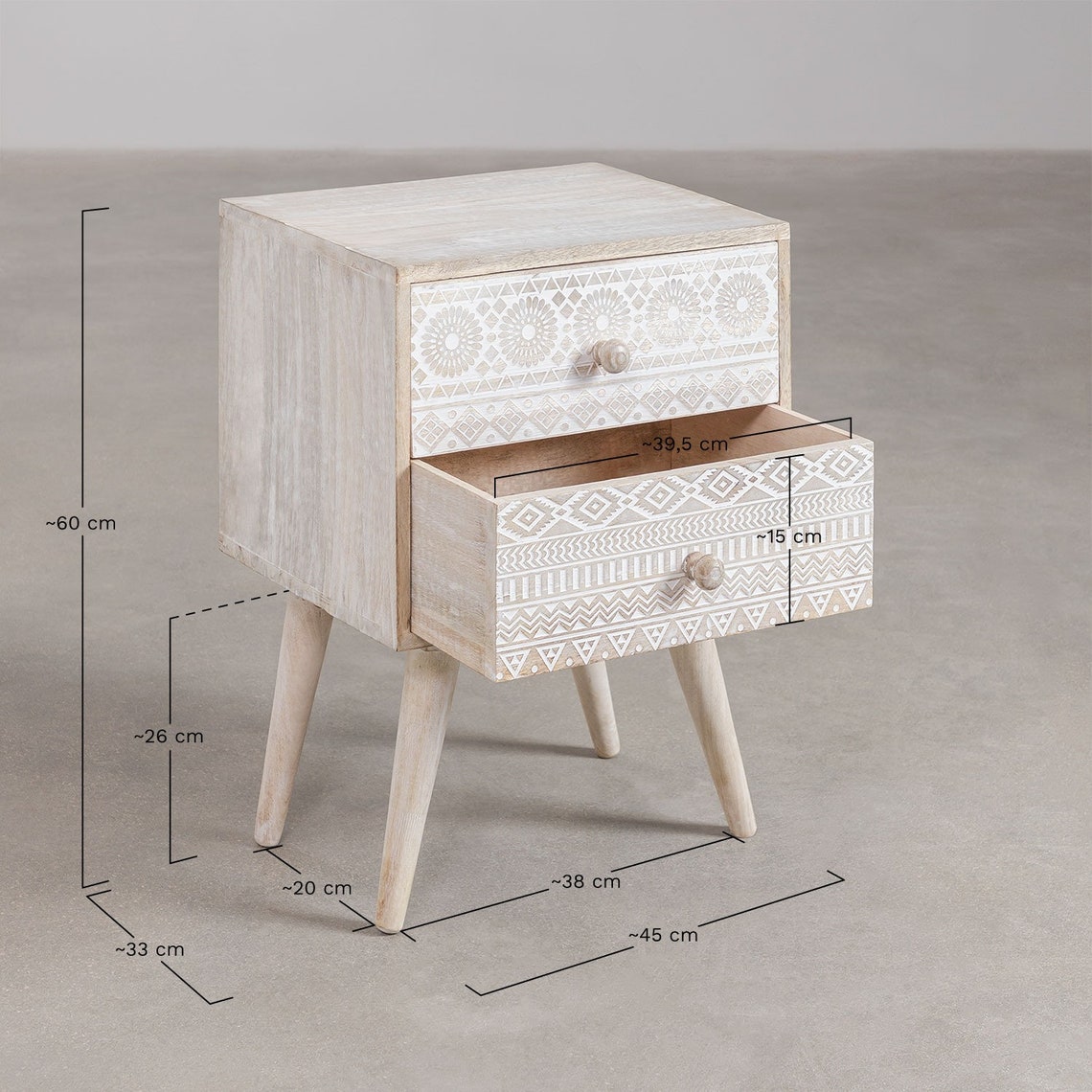 Mango Wood Bedside Table With Drawers - Etsy