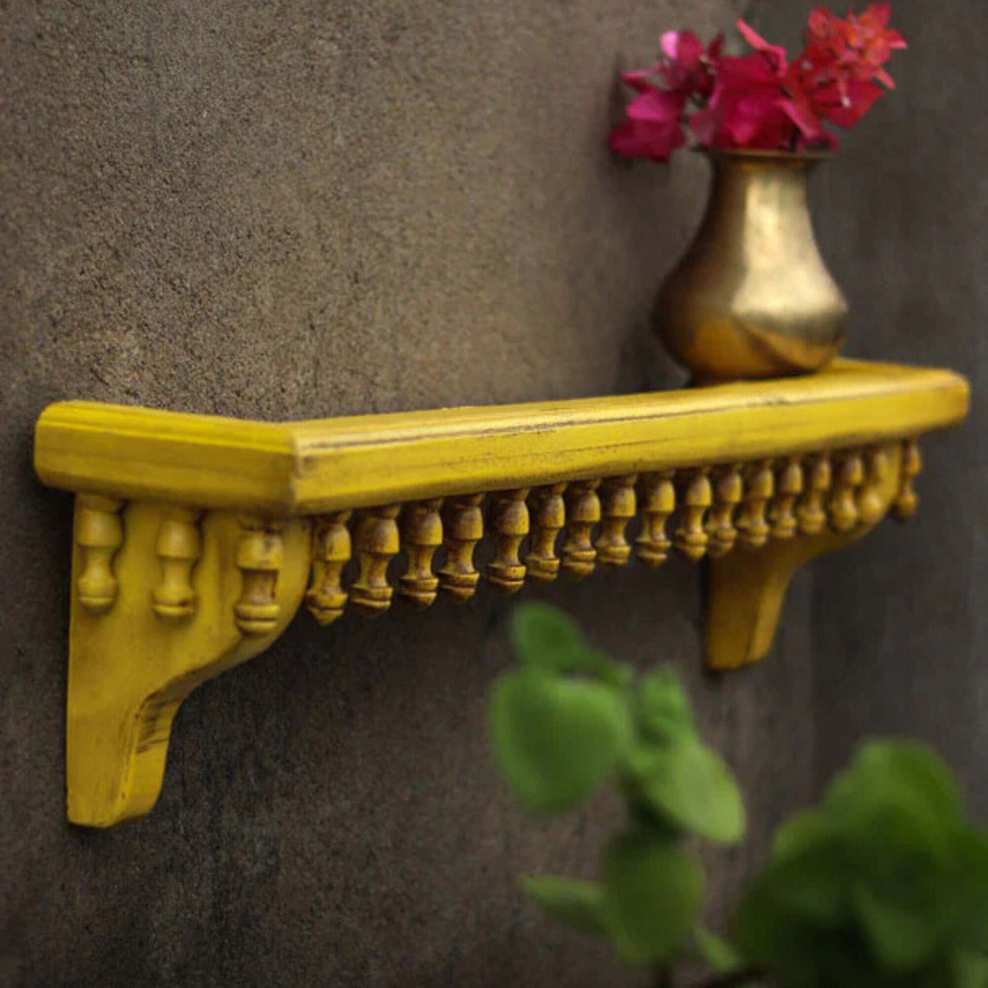 Indian Kachh Wooden Wall Shelf in Solid Hard Wood Vintage Style Rustic ...