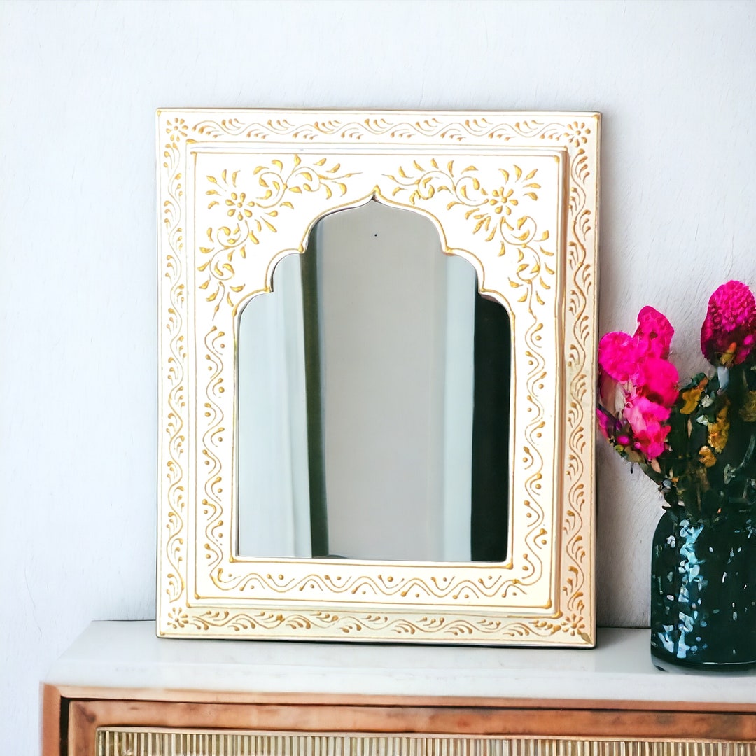Wooden Small Wall Mirror Indian Hand-painted Mirror Frame Handcrafted ...