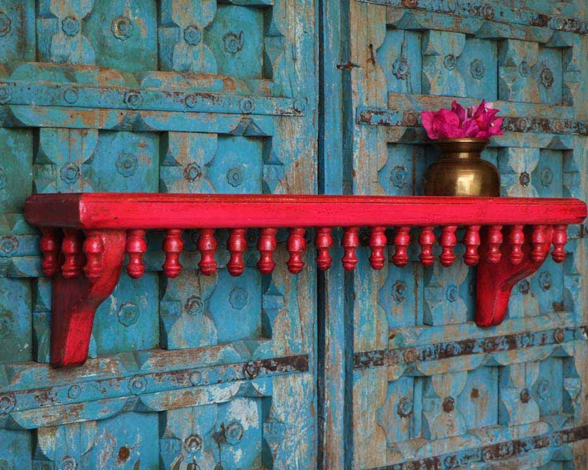 Indian Kachh Wooden Wall Shelf in Solid Hard Wood Vintage Style Rustic ...