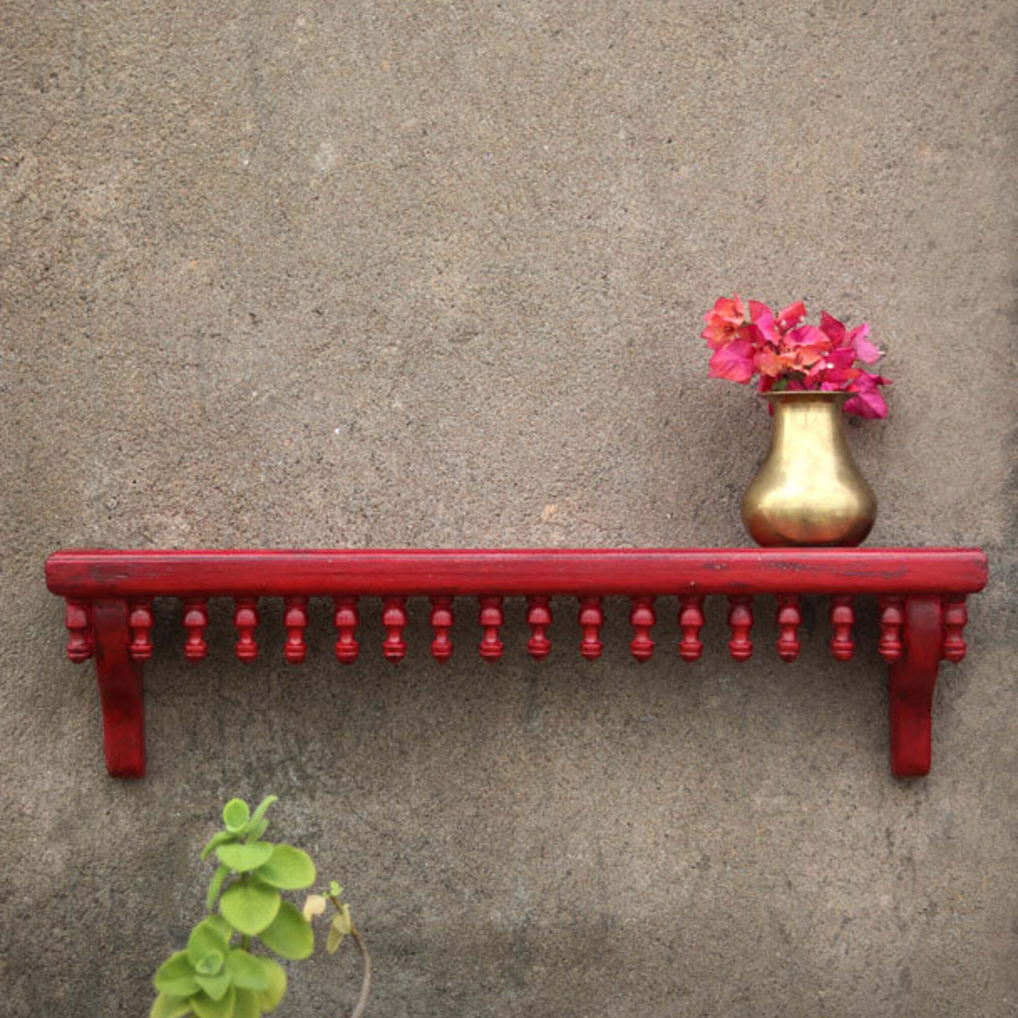 Indian Kachh Wooden Wall Shelf in Solid Hard Wood Vintage Style Rustic ...