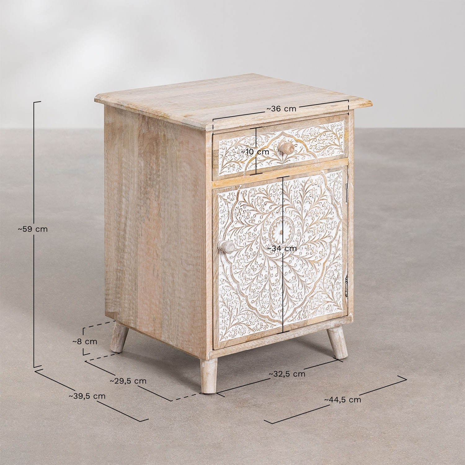 Indian Vintage Carved Whitewash Bedside Table Night Stand for Bedroom ...